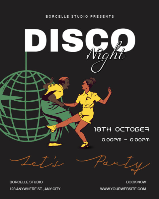 Vintage Disco Party Night Invitation Ad Flyer Instagram Portrait ...