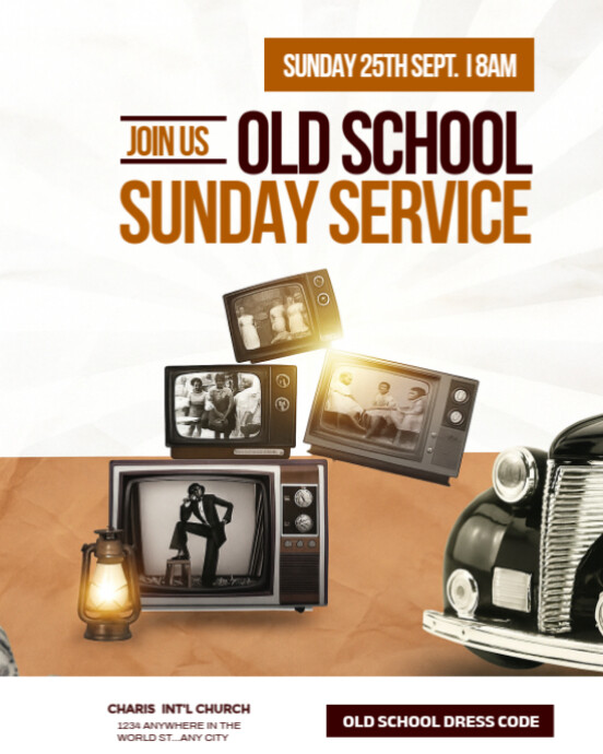 Copy of Vintage Editable Old School Sunday Service Church Flyer ...