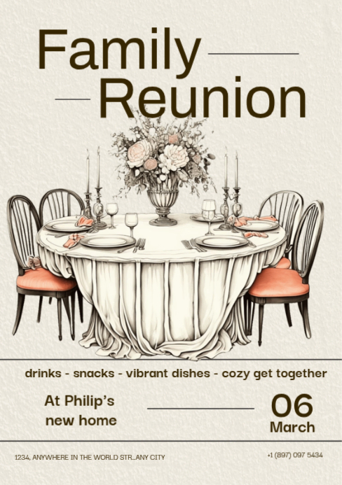 Vintage Family Reunion Invitation Template - Customizable Dinner ...