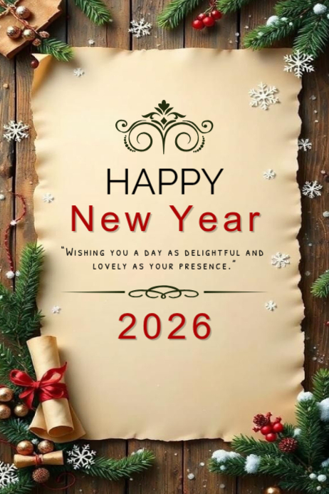 Vintage Floral Happy New Year 2026 Greeting Poster Template | PosterMyWall