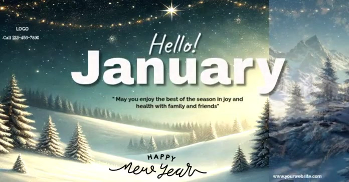 Vintage Hello January & A Happy New Year Facebook Shared Image Template ...