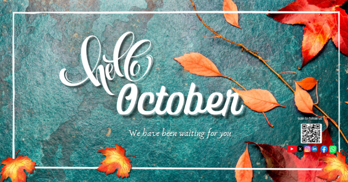 Vintage Hello October Facebook Shared Image Template | PosterMyWall