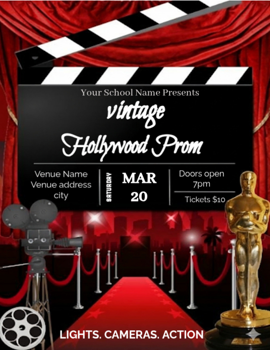 Vintage Hollywood Prom Poster Template | Red Carpet Movie Night Dance ...