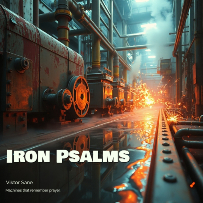 Vintage Industrial Metal Album Cover Art — Rusted Machinery Neon Chrome ...