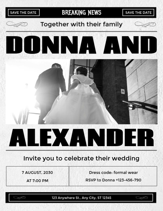 Copy of Vintage Newspaper Style Wedding Invitation Flyer (Us Letter ...
