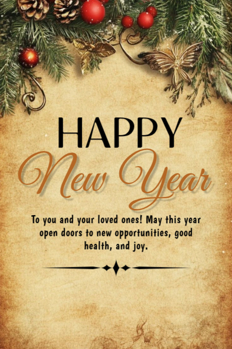 Vintage Paper Happy New Year 2026 Typographic Poster Template ...