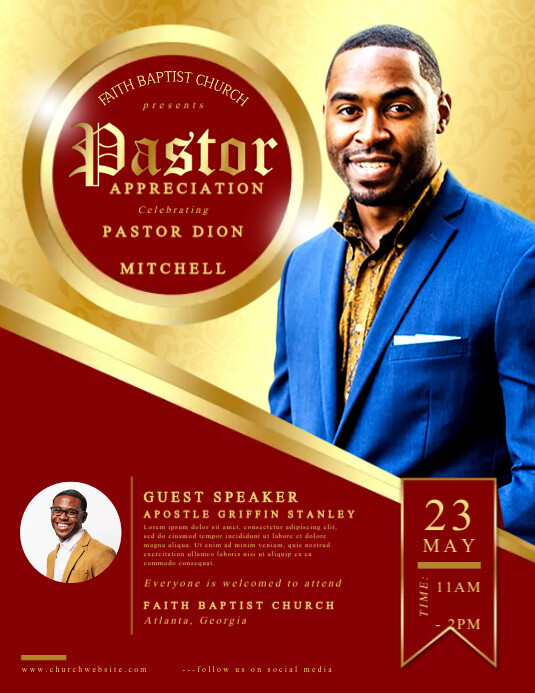 Vintage Pastor Appreciation Church Flyer Template | PosterMyWall