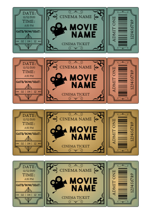 Vintage Movie Ticket Template – Printable Cinema Tickets Download ...