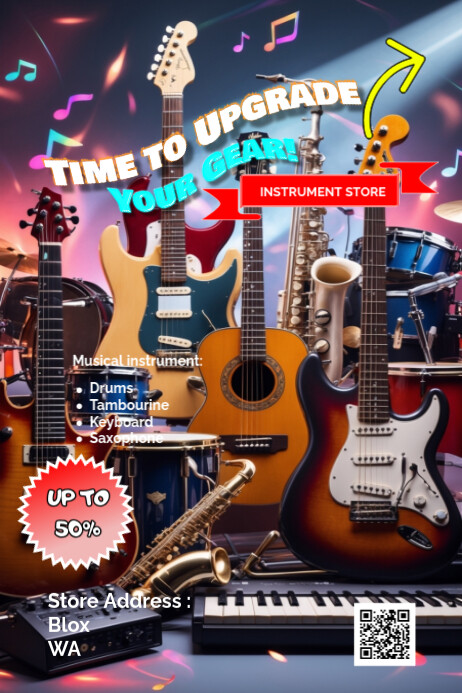 Plantilla de Vintage Promotion Of Musical Instruments Poster | PosterMyWall