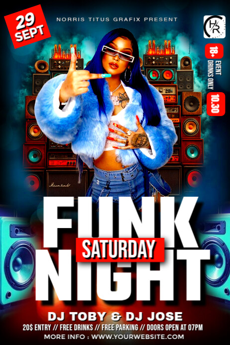 Vintage Saturday Funk Night Poster Template | PosterMyWall