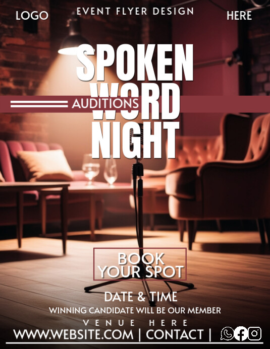 Vintage Spoken Word Night Flyer – Cozy Open Mic Lounge Scene Flyer (us ...