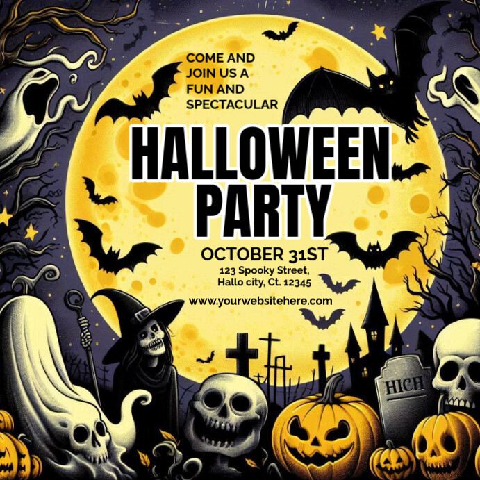 Vintage Spooky Halloween Party Black Flyer Instagram Post Template ...