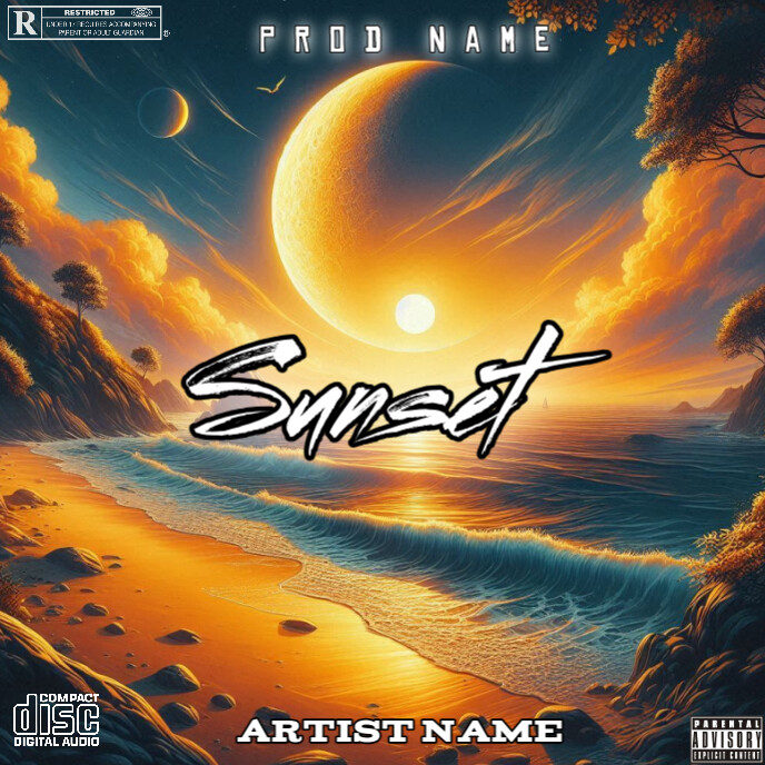 Vintage Sunset Beach Ocean View Mixtape Cover Album Cover Template ...