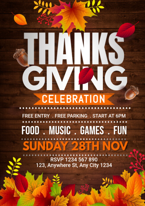 Vintage Thanksgiving Celebrations A4 Template | PosterMyWall