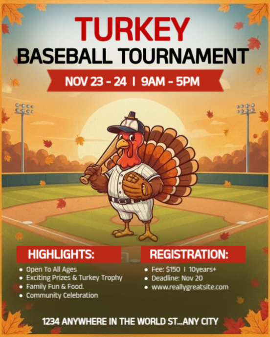 Vintage Turkey Baseball Tournament Flyer – A Fun Fall Family Event ...