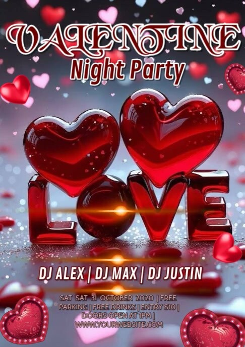 Vintage Valentine Night Party A4 Template | PosterMyWall