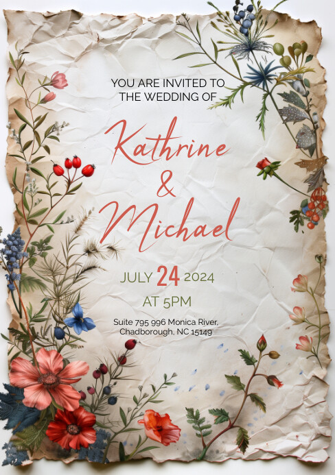 Vintage Wedding Invitation A5 Template | PosterMyWall