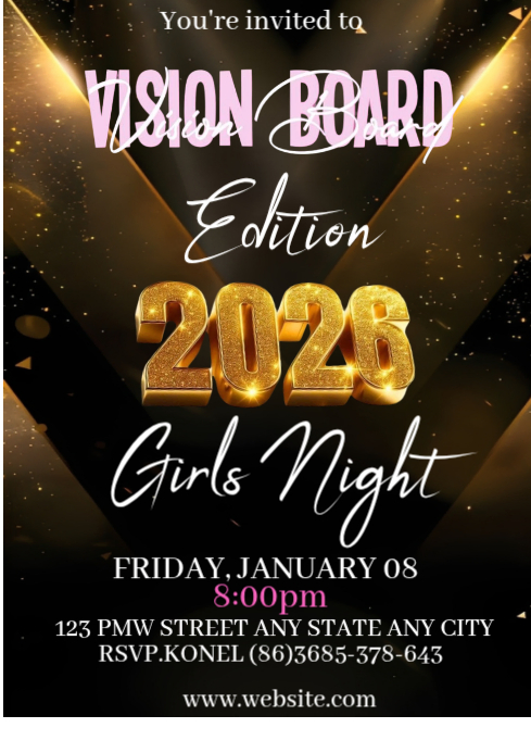 Vision board edition 2026 girl's night party flyer Template | PosterMyWall