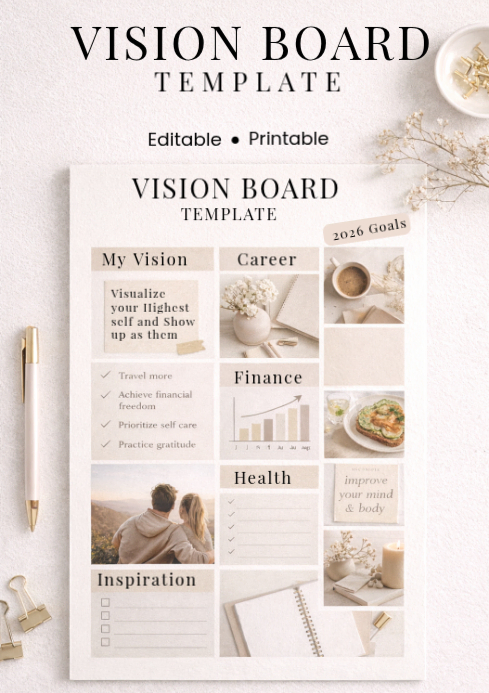 Vision Board Template for Goal Setting Printable | PosterMyWall