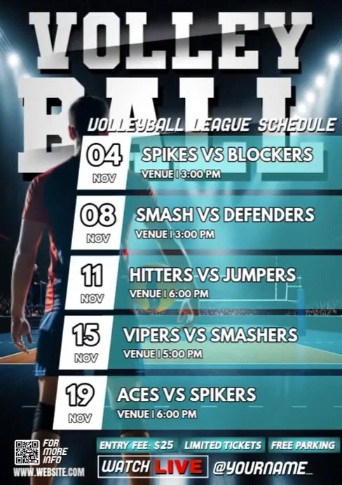VOLLEYBALL TOURNAMENT SCHEDULE TEMPLATE | PosterMyWall