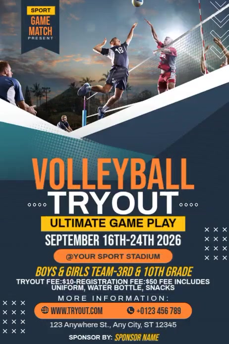 Plantilla de Volleyball Tryout | PosterMyWall