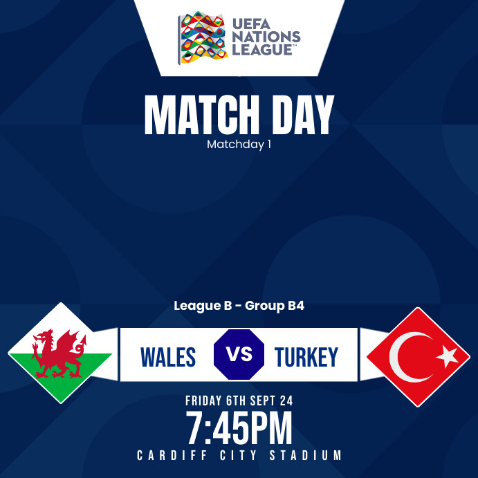 Wales vs Turkey UEFA Nations League Group B4 Template | PosterMyWall