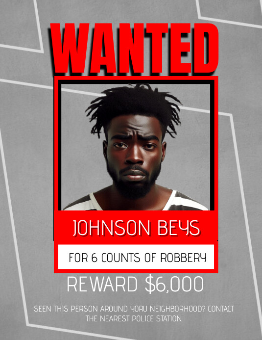 Copy of Wanted By Police Grey Flyer | PosterMyWall