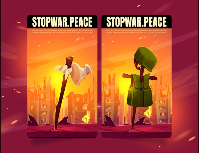 War peace scene cartoon vector illustration Template | PosterMyWall