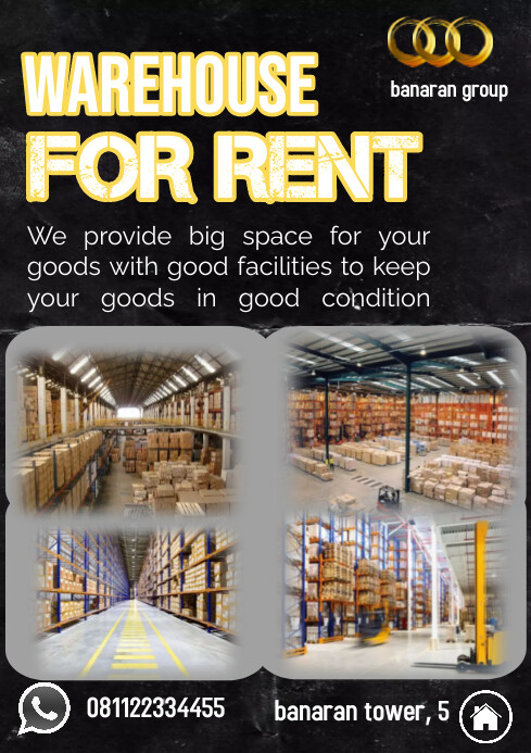 Warehouse For Rent For Business A4 Template | PosterMyWall