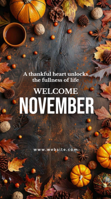 Modèle Warm Autumn Welcome November Quote Template | PosterMyWall