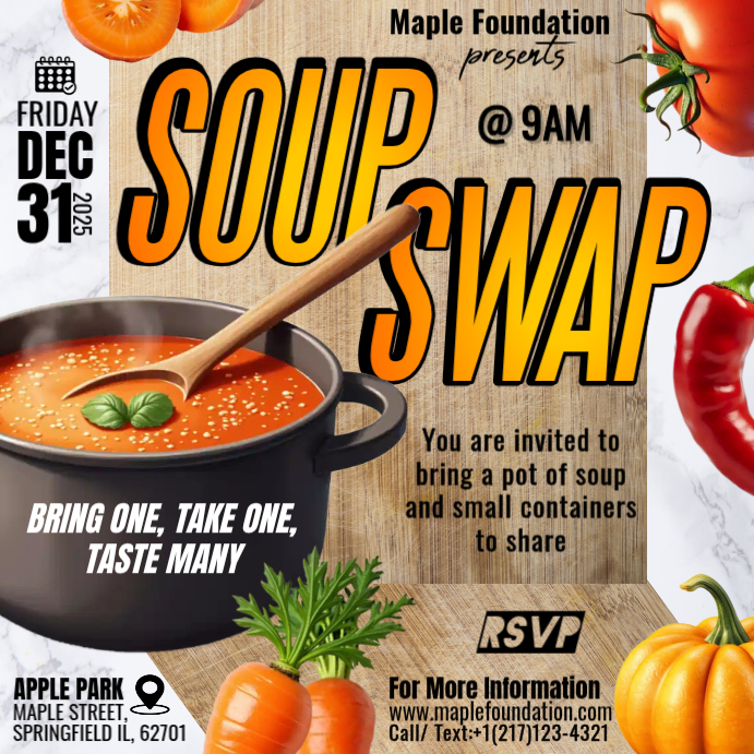Warm Brown Maximalist Soup Swap Party Flyer Design Template Instagram ...
