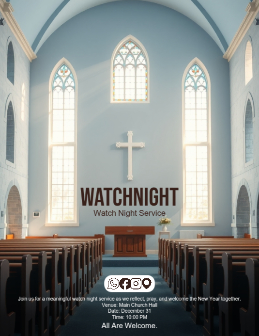 Watch Night Church Service Flyer Template Editable | PosterMyWall