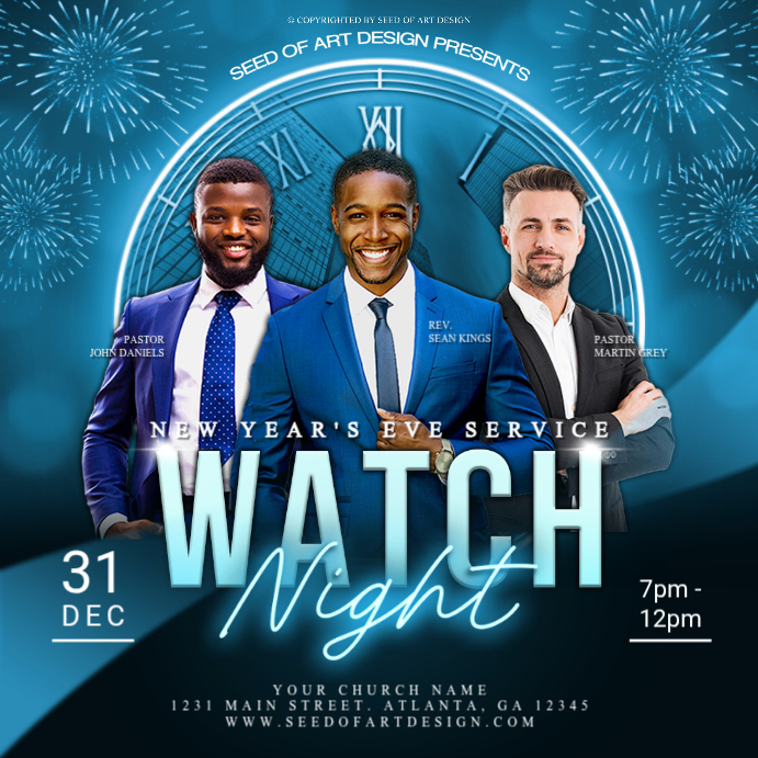 Watch Night New Year's Eve Church Service Social Media Template ...