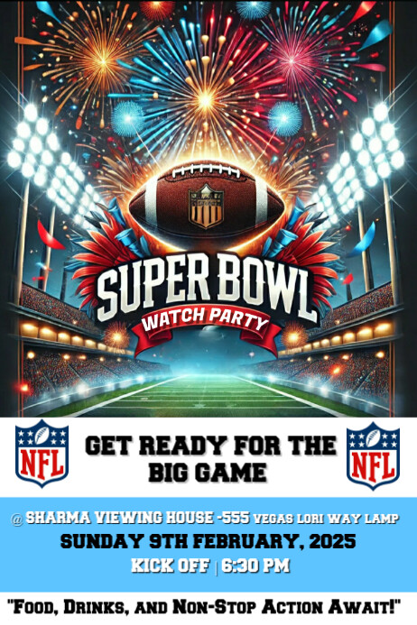 Super bowl watch party 2025 Template | PosterMyWall