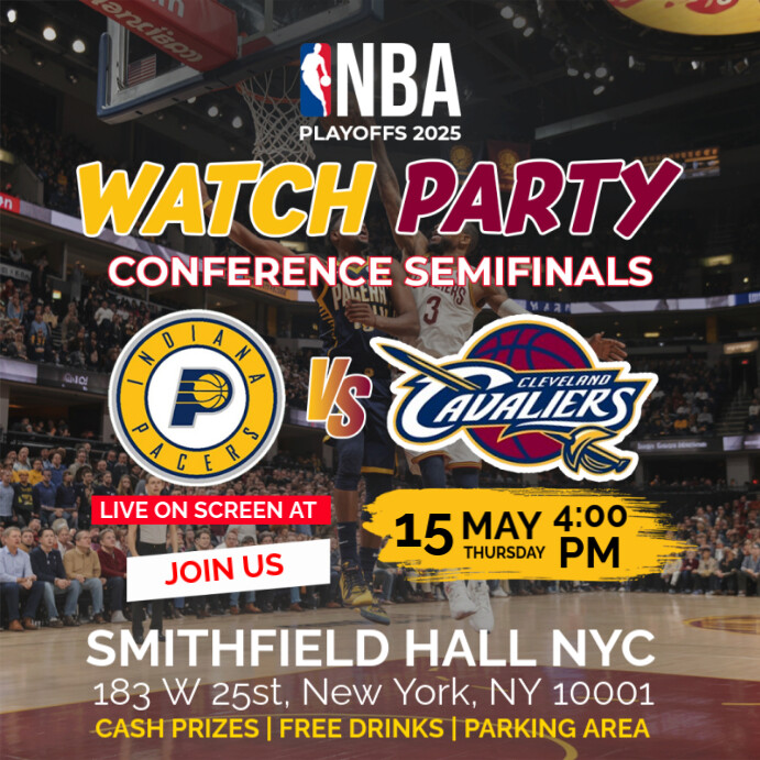Watch Party NBA Playoffs 2025 Cleveland Cavaliers Vs Indiana Pacers ...