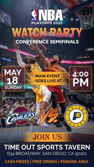 Plantilla de Watch Party Nba Playoffs Cleveland Cavaliers Vs Indiana ...
