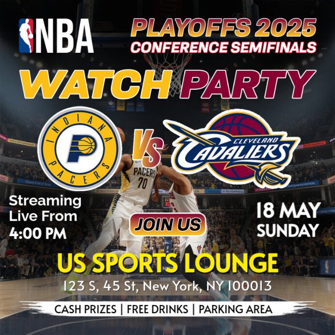Watch Party NBA Playoffs 2025 Conference Semifinals Indiana Pacers Vs ...