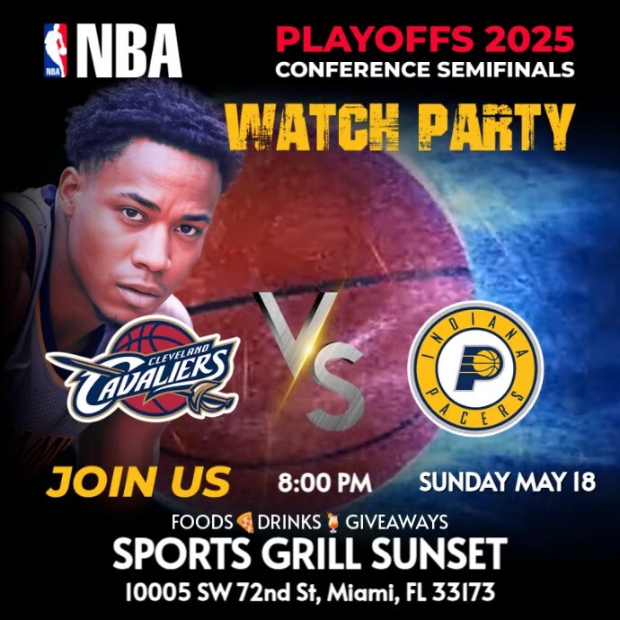 Plantilla de Watch Party NBA Playoffs 2025 Indiana Pacers Vs Cleveland ...