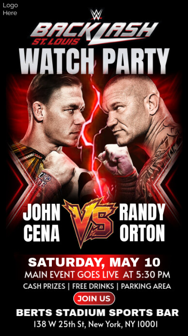 Watch Party WWE Backlash 2025 John Cena Vs Randy Orton เทมเพลต ...