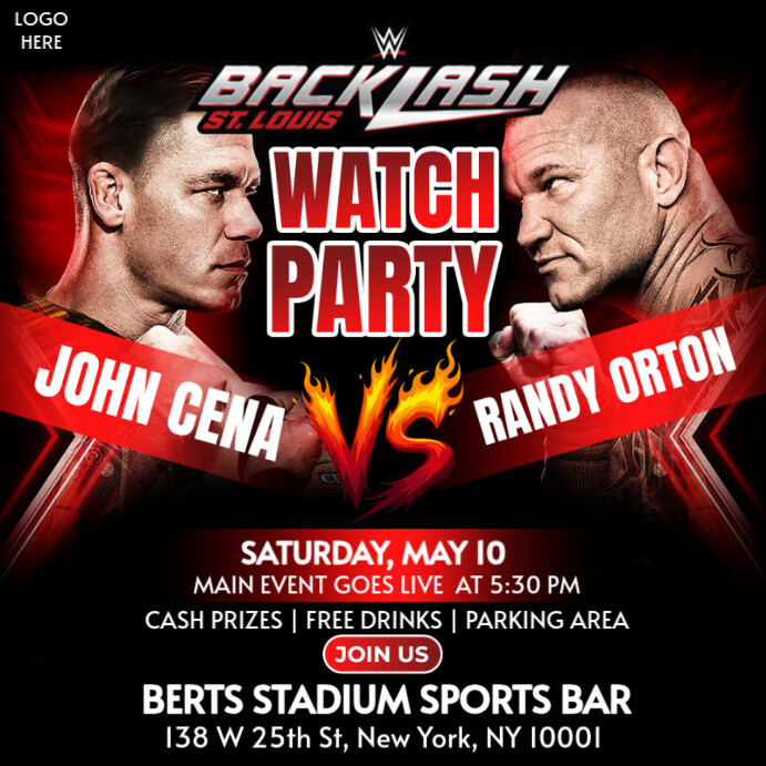 Watch Party WWE Backlash 2025 John Cena Vs Randy Orton Template ...