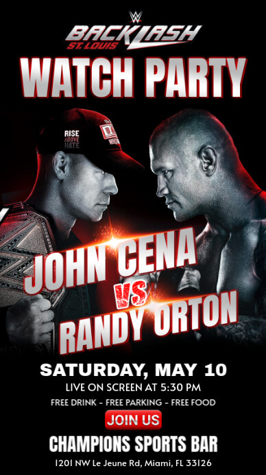 Watch Party WWE Backlash 2025 John Cena Vs Randy Orton templaat ...