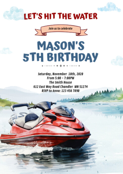 Plantilla de Water Skiing Jet Ski Invitation A6 | PosterMyWall