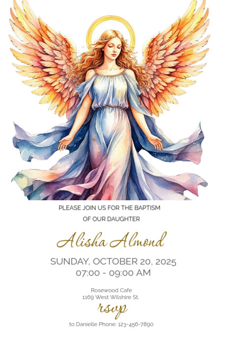 Watercolor Angel Baptism Invitation 4' × 6' Template | PosterMyWall