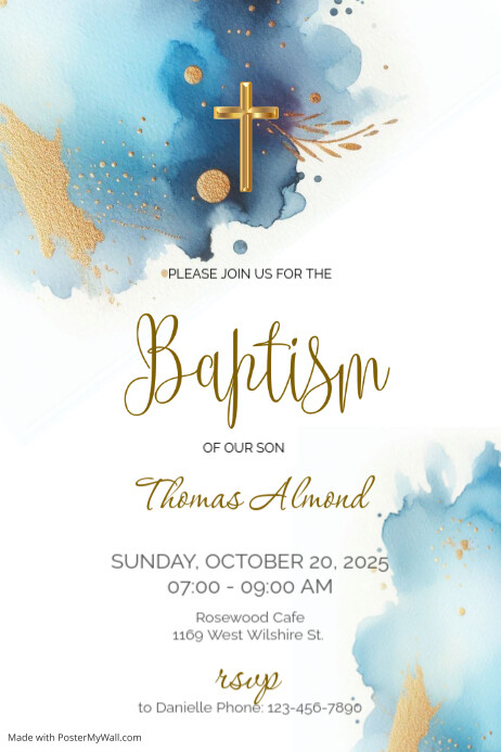 Watercolor Baptism Invitation 4' × 6' Template | PosterMyWall