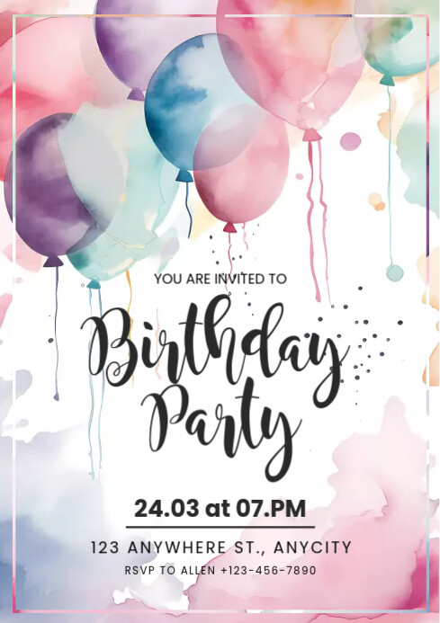 Watercolor Birthday Invitation Template | PosterMyWall