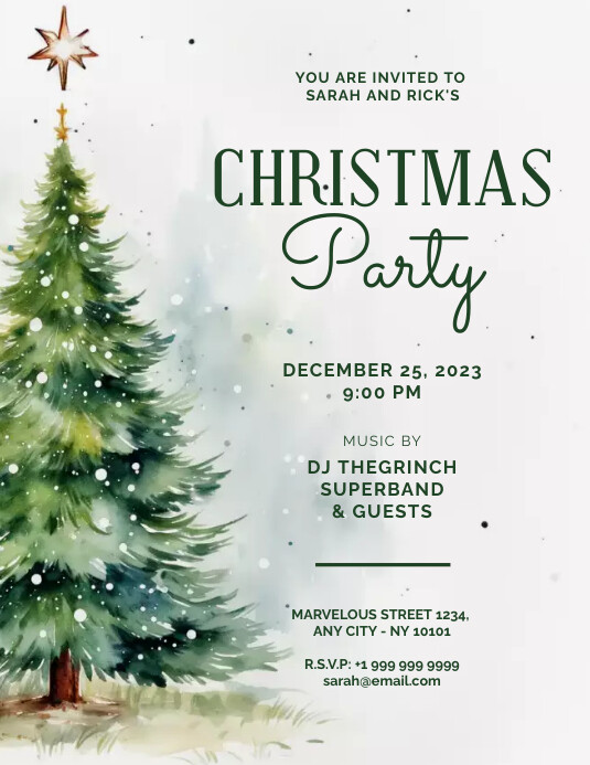 Watercolor Christmas Tree Party Invitation Template | PosterMyWall