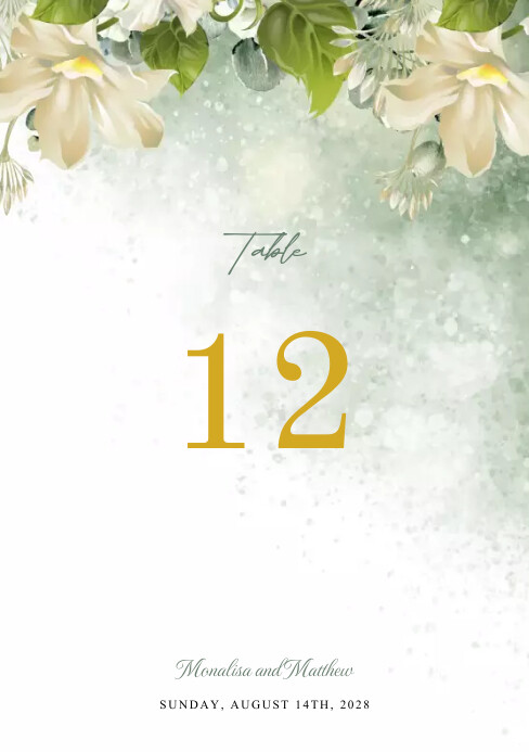 Plantilla de Watercolor Floral Wedding Table Card Template | PosterMyWall