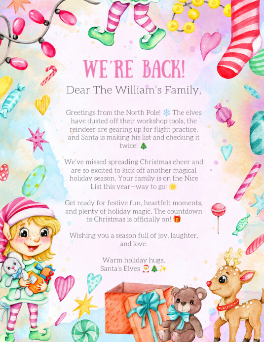 watercolor Hello from the Elves Letter for Kids Template | PosterMyWall