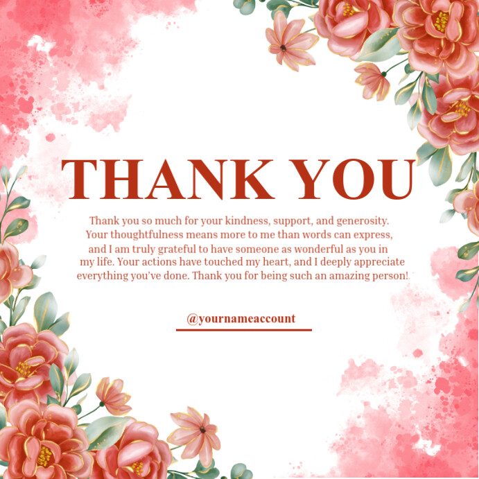 Watercolor Thank You Instagram Post Template | PosterMyWall