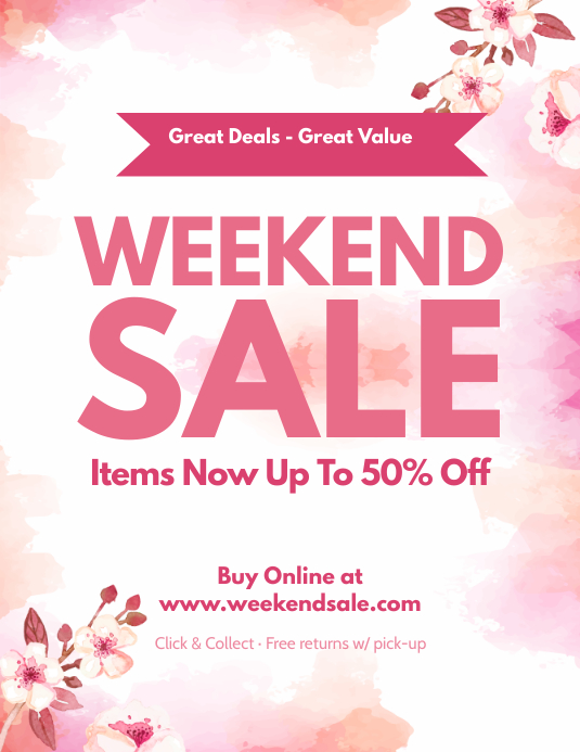 Watercolor Themed Weekend Sale Flyer Template | PosterMyWall